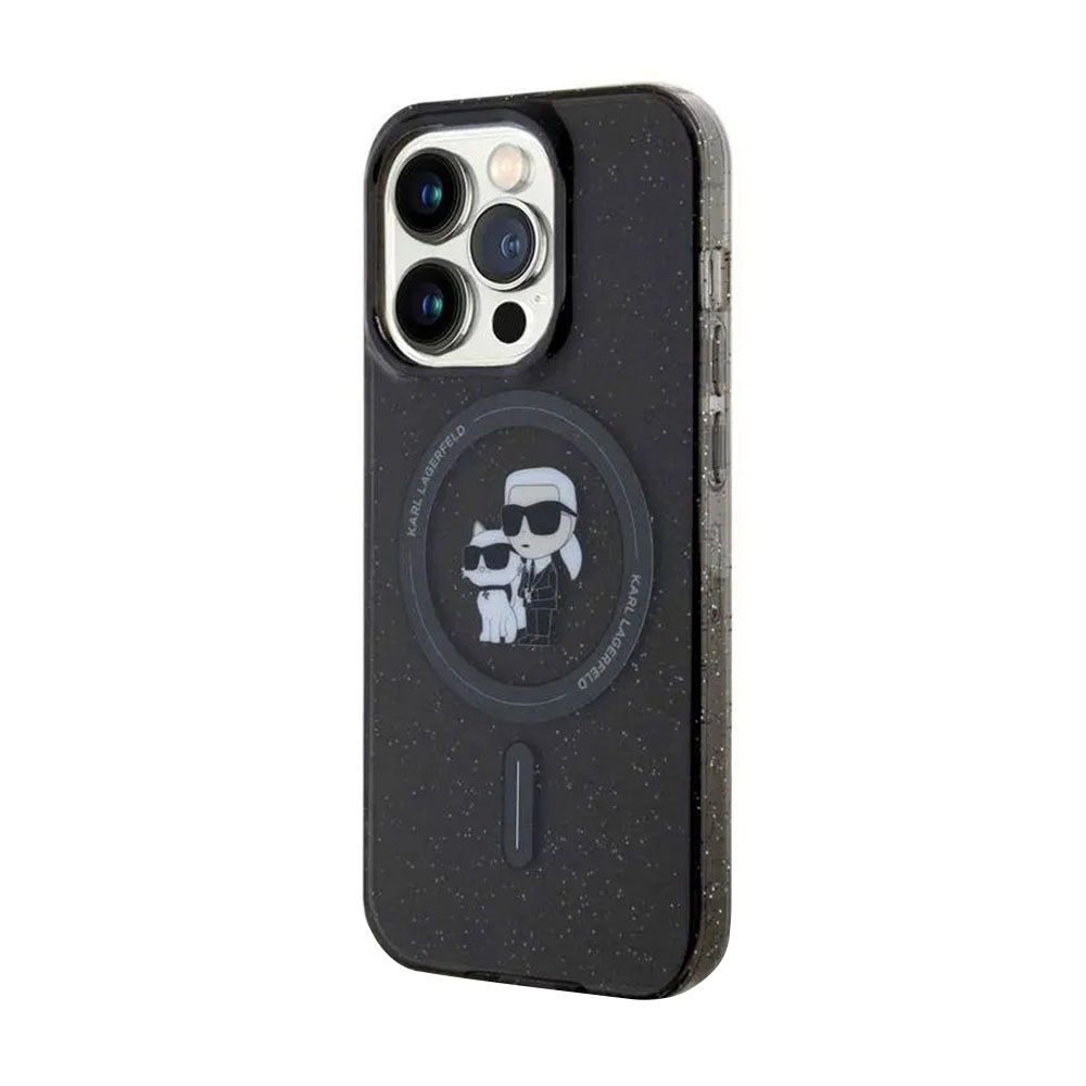 iPhone 15 Pro Max (6.7) - Zastitna maska (futrola) Karl Lagerfeld Iml Magsafe Glitter Case Karl & Choupette crna Full ORG (KLHMP15XHGKCNOK) (MS)
