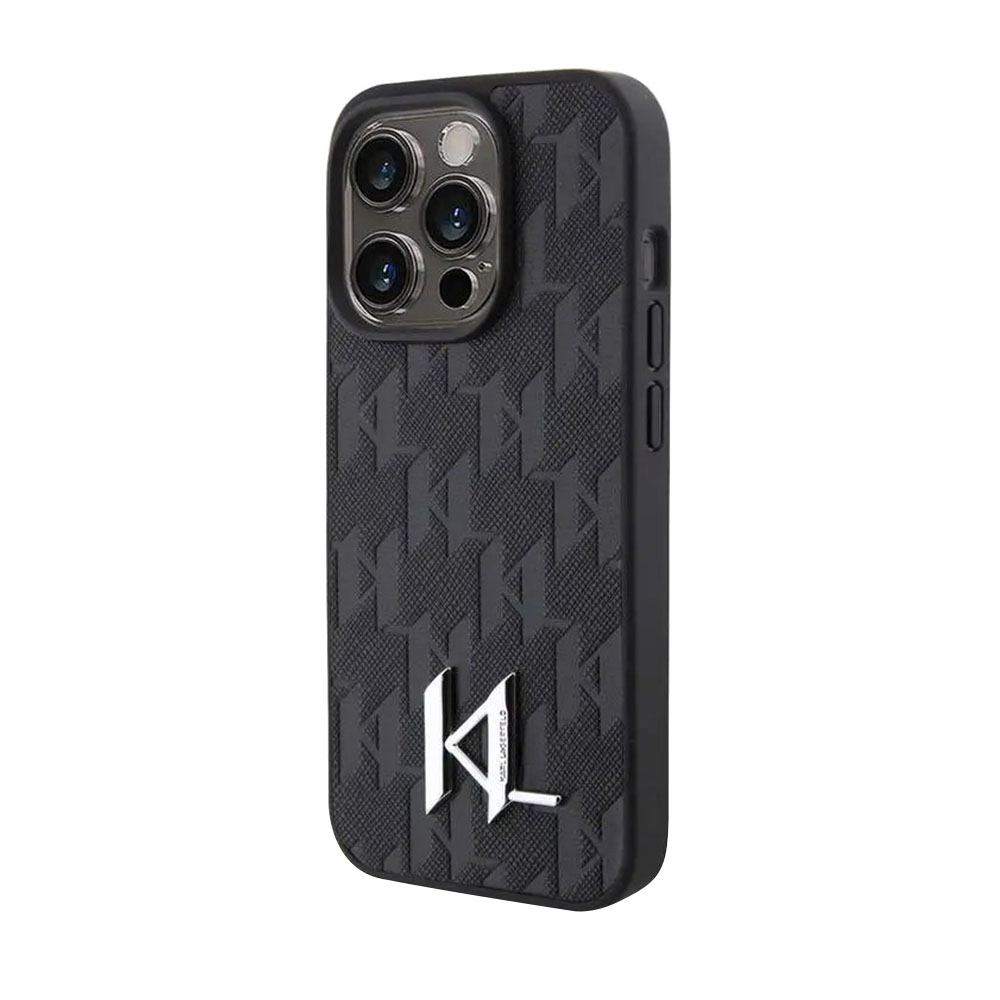 iPhone 15 Pro Max (6.7) - Zastitna maska (futrola) Karl Lagerfeld Leather Case With Hot Stamping Monogram And Kl Metal Logo crna Full ORG (KLHCP15XPKLPKLK) (MS)