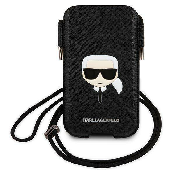 Zastitna maska (futrola) Karl Lagerfeld Pouch Pu Saffiano Karl Head Large - telefone do 6,7" crna ( KLHCP12LOPHKHK)