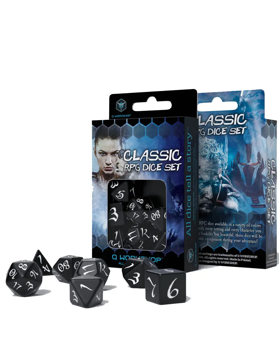 Q WORKSHOP Kockice Classic RPG Black & White Dice 7/1