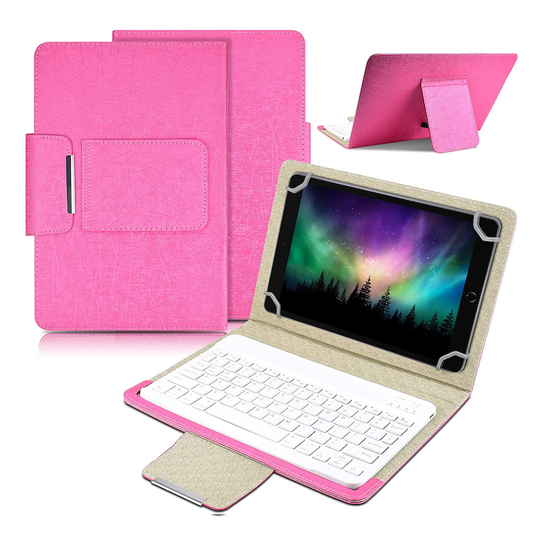 Zastitna maska (futrola) sa Bluetooth Tastaturom Leather - Tablet 10" Univerzalna pink