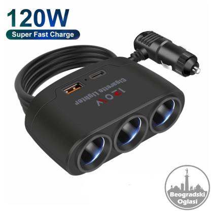 PD - 3 u 1 Dual USB utičnica 120W Splitter 12V 24V