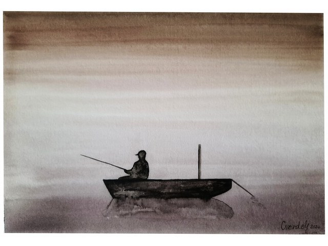 Maglovito jutro na reci 3 - akvarel