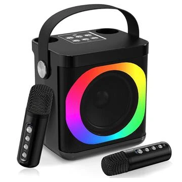 YS307 HOME KARAOKE BLUETOOTH SPEAKER RGB LIGHT LOUDSPEAKER WITH 2 MICROPHONES