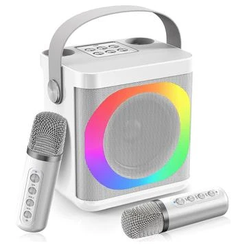 YS307 HOME KARAOKE BLUETOOTH SPEAKER RGB LIGHT LOUDSPEAKER WITH 2 MICROPHONES - SILVER