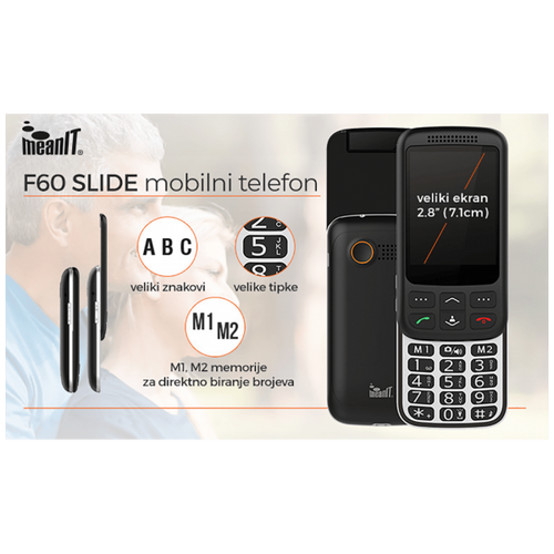 Mobilni telefon F60 SLIDE , 2.8 ekran ( 7.1 cm ), Dual SIM