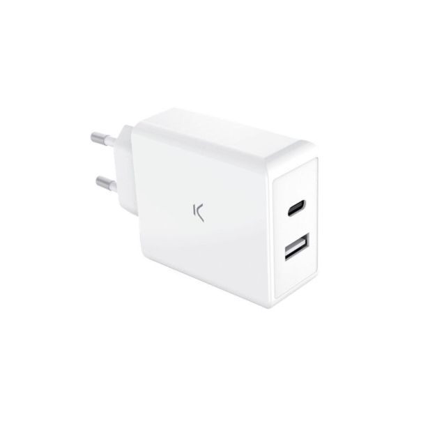 KSIX Kućni Punjač BXCDC65DGAN ULTRA BRZI 65W DUAL USB A+USB C konektori, bela