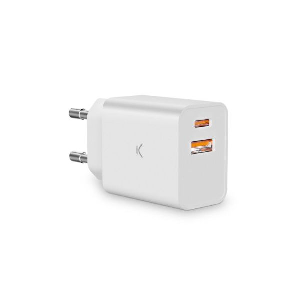 KSIX Kućni Punjač BXCDC30D 30W DUAL USB A+USB C konektori, bela