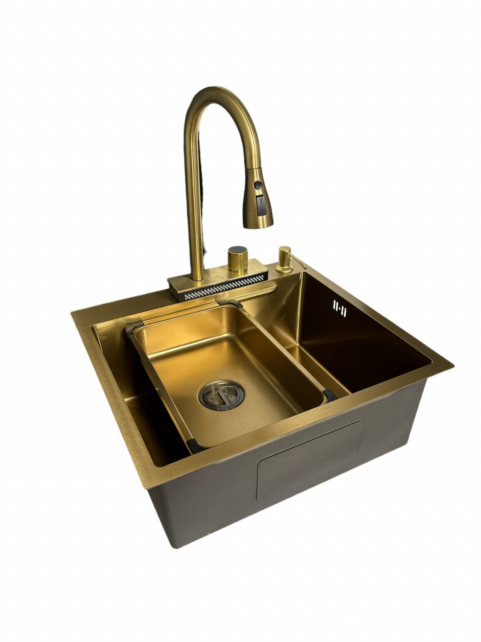 Zlatna sudopera SanDonna HD5550 R + Slavina ASTER sa slapom + dozer + korpica