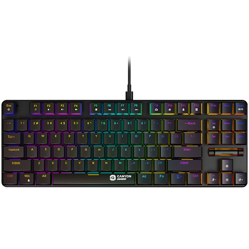 CANYON Cometstrike GK-50, 87keys Mechanical keyboard, 50million times life, GTMX red switch, RGB backlight, 20 modes, 1.8m PVC cable, metal material + ABS, US layout, size: 354*126*26.6mm, w