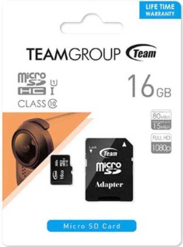 TeamGroup MICRO SDHC 16GB 80/15MB/s UHS-I U1 C10 +SD Adapter TUSDH16GCL10U03