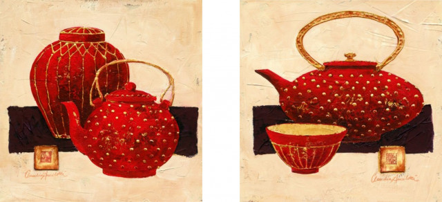 China tea pots, komplet od dve uramljene slike 30x30cm svaka