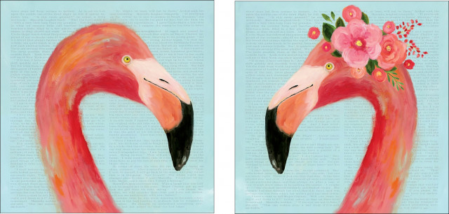 Flamingosi, komplet od dve uramljene slike 50x50cm svaka