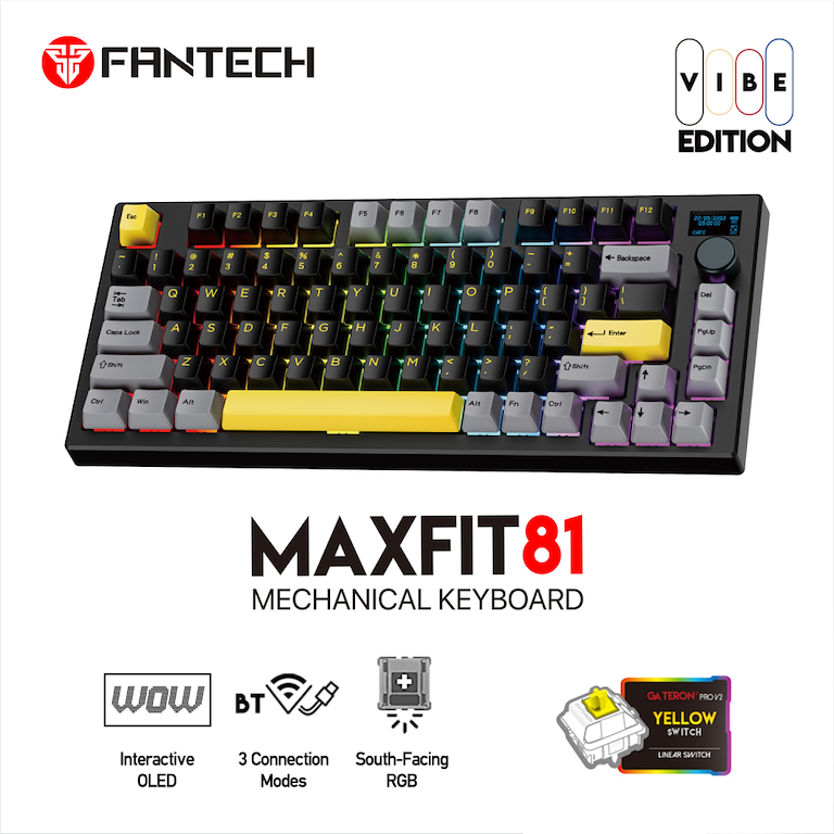 Tastatura Mehanicka Gaming Fantech MK910 RGB Vibe Maxfit 81 Vibrant Utility Wireless (Yellow switch)