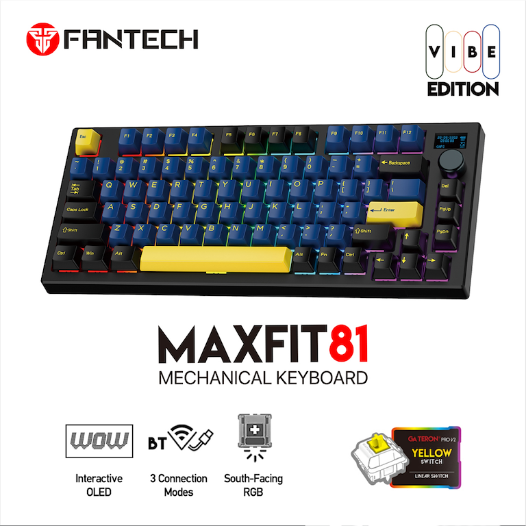 Tastatura Mehanicka Gaming Fantech MK910 RGB Vibe Maxfit 81 Grand Cobalt Wireless (Yellow switch)