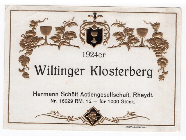 Etiketa za vinsku flašu: 1924er Wiltinger Klosterberg