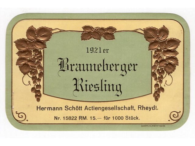 Etiketa za vinsku flašu : Brauneberger Riesling 1921