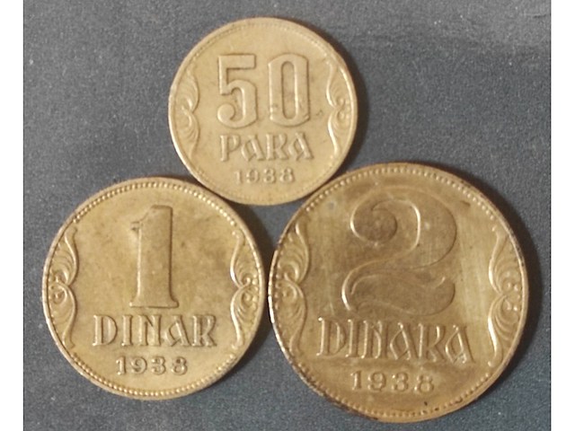 50 para,1 dinar,2 dinara 1938. - Kraljevina Jugoslavija