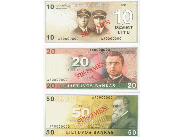 Специмен-картице Национална банка литваније лот 3 ком.