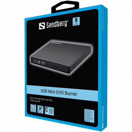 USB DVD-RW eksterni Sandberg USB Mini DVD Burner, slim, black, 133-66