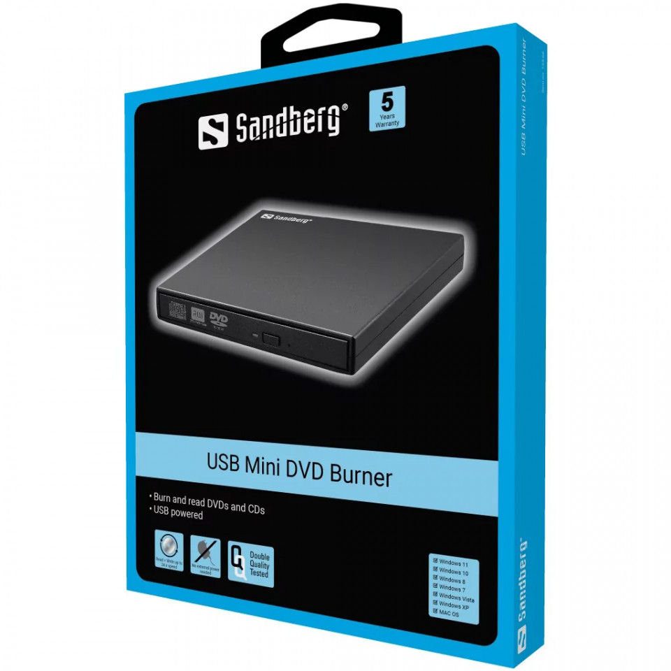 USB DVD-RW eksterni Sandberg USB Mini DVD Burner, slim, black, 133-66
