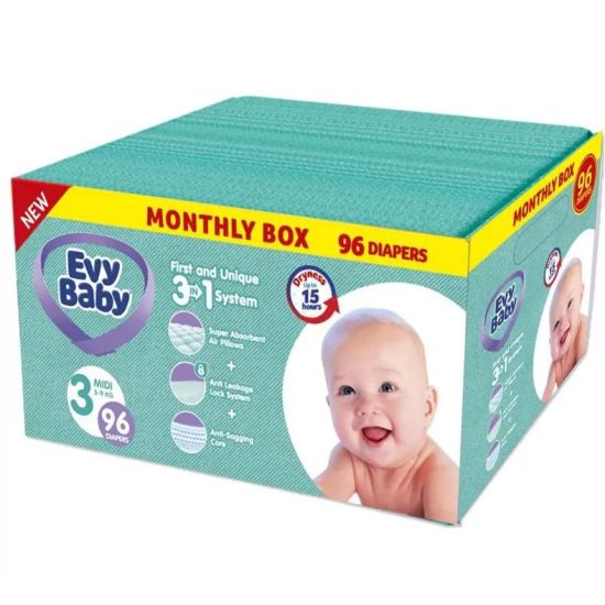 Evy Baby pelene Box 3 midi 5-9kg 3u 1 96 komada