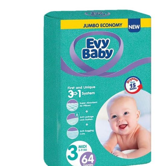 Evy Baby pelene jumbo 3 midi 5-9kg 3 u 1 64 komada