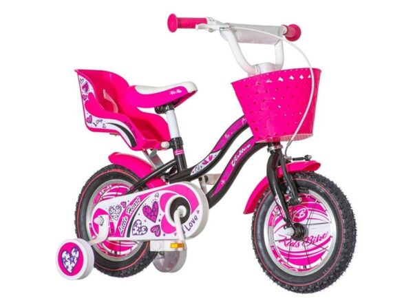Bicikl za decu 12“ Visitor Little Heart – roze-crna, HEA120, 1120000