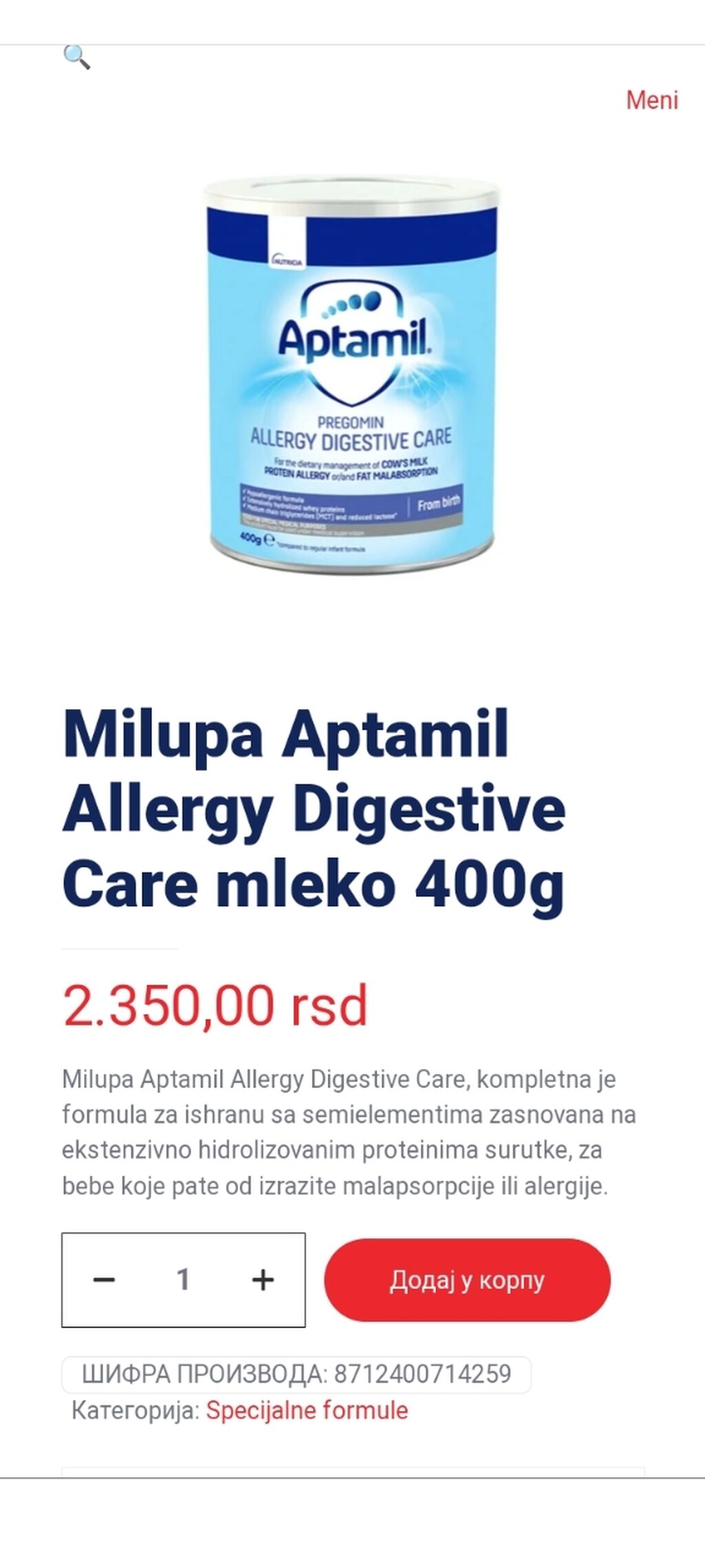 Aptamil alergy digestive care,na stanju 4 kutije,cena 800din.za bg