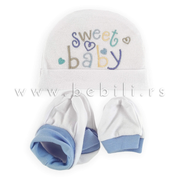 Ready Set za bebe kapa, rukavice, popkice plava