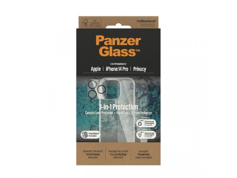 Panzer Glass IPhone 14 Pro Bundle (UWF Privacy Zaštitno Staklo, Futrola, Zaštita Za Kameru)