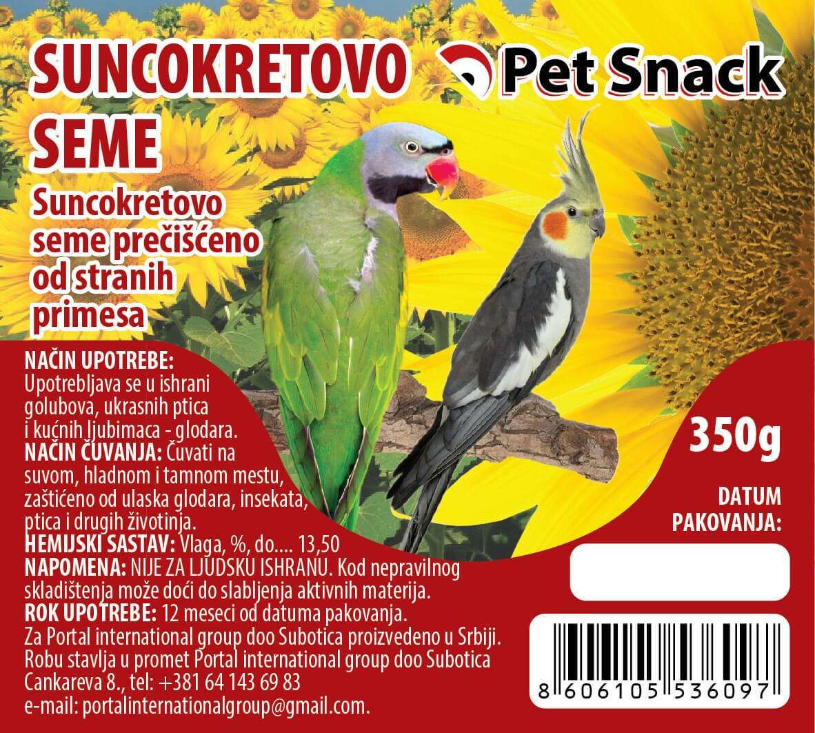 Suncokret seme za ptice 350g Pet Snack