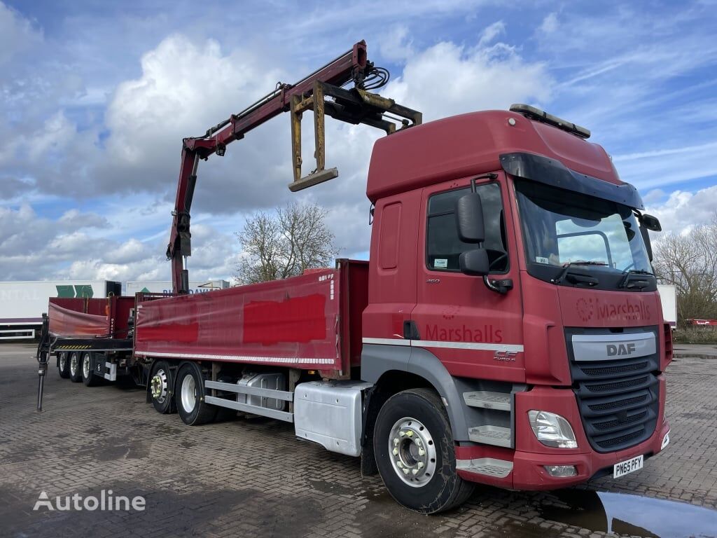 DAF CF 460 *EURO 6* SPACE CAB 6X2 BRICK GRAB DRAWBAR OUTFIT – 2015 – kamion s ravnom platformom