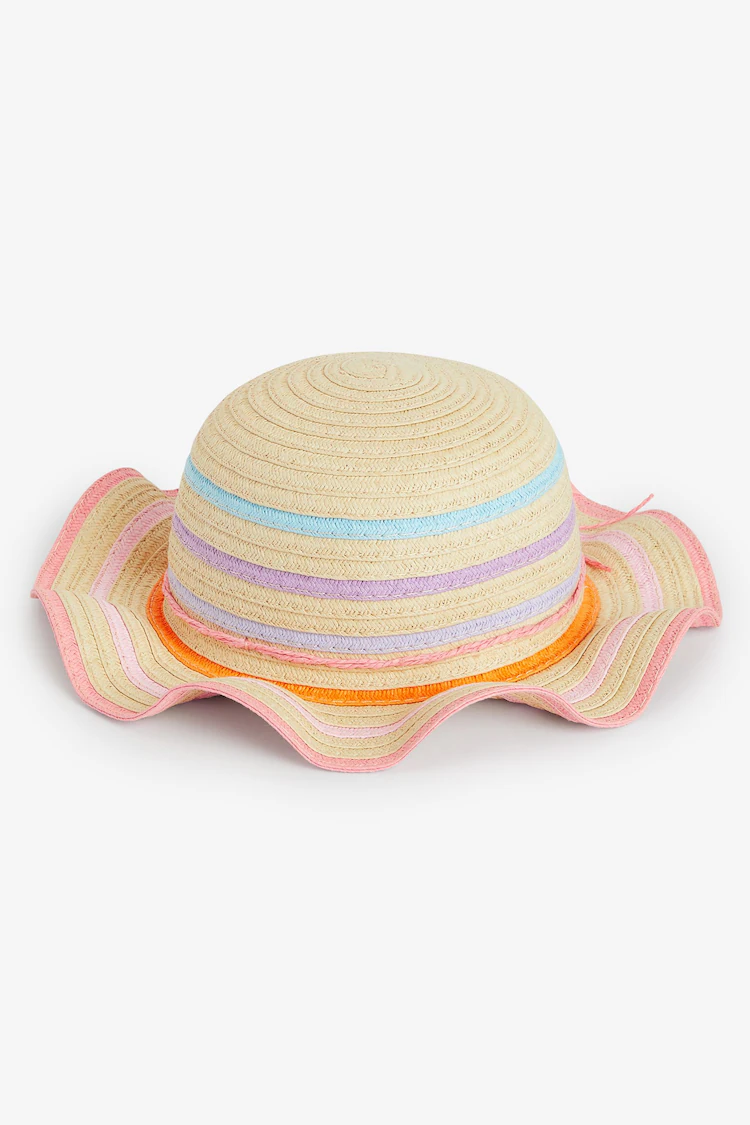 Natural Rainbow Stripe Wide Brim Hat (1-10yrs)