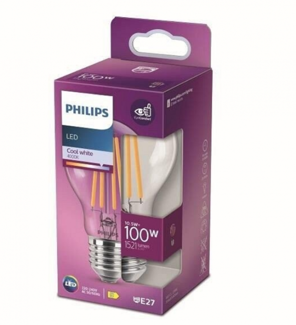 PHILIPS LED sijalica FILAMENT E27 10.5W WW