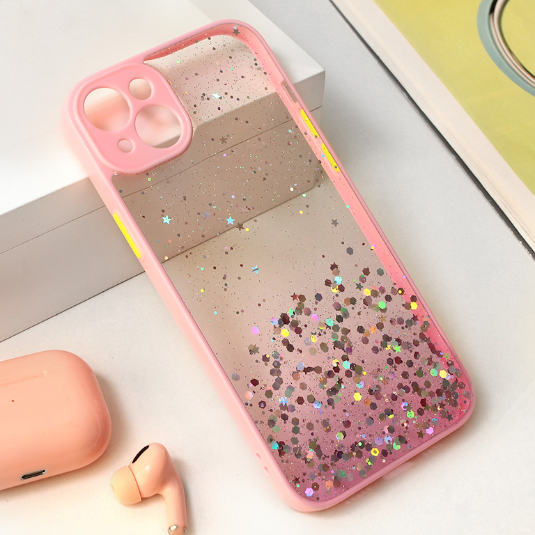 TORBICA FRAME GLITTER ZA IPHONE 15 PLUS 6.7 ROZE