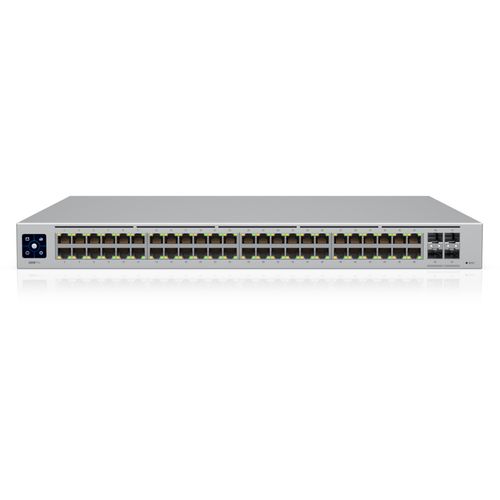 Ubiquiti Pro 48 48-port Layer 3 switch supporting 10G SFP+ connections with fanless cooling