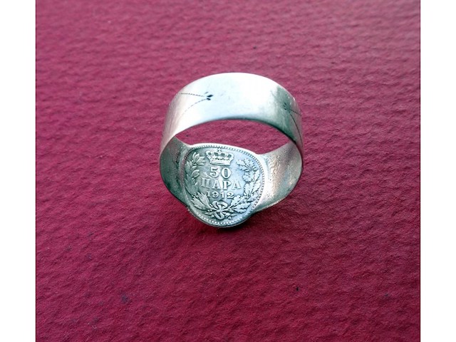 stari srebrni prsten ručni rad sa 50 para 1912 godine