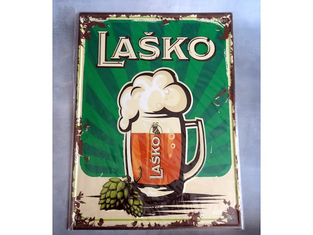 LAŠKO PIVO - nova retro reklamna limena tabla, 40x30cm