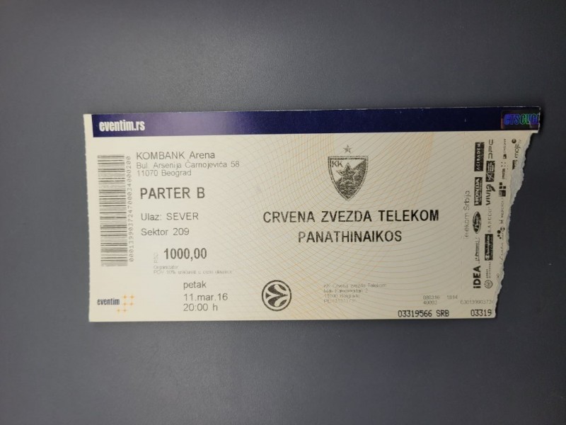 KK Crvena Zvezda - KK Panathinaikos 11.03.2016.