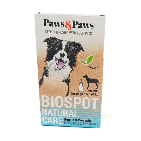 PAWS&PAWS BIOSPOT NATURAL Ampula ZA PSE PREKO 20KG. – PROTIV BUVA, KRPELJA, VAŠI I KOMARACA 4ML