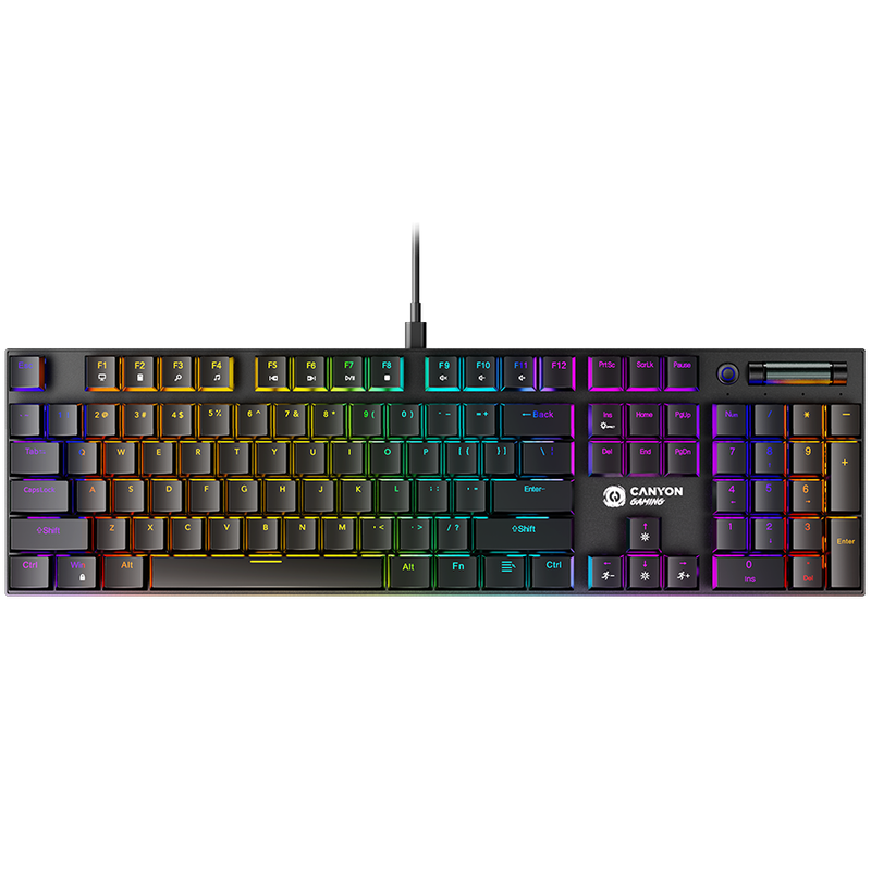 CANYON Cometstrike GK-55, 104keys Mechanical keyboard, 50million times life, GTMX red switch, RGB backlight, 18 modes, 1.8m PVC cable, metal material + ABS, US layout, size: 436*126*26.6mm,