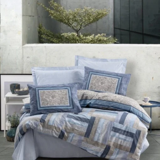 Posteljina za bračni krevet- groovy mavi- plava