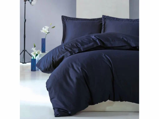 Posteljina za bračni krevet saten-tamno plava