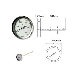 TERMOMATER BIMETALNI ŠTAPNI CEWAL 0 DO 500 °C FI63mm SONDA 300mm