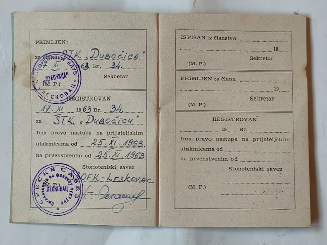 DS/ Stonoteniski Savez Jugoslavije - Legitimacija 1963