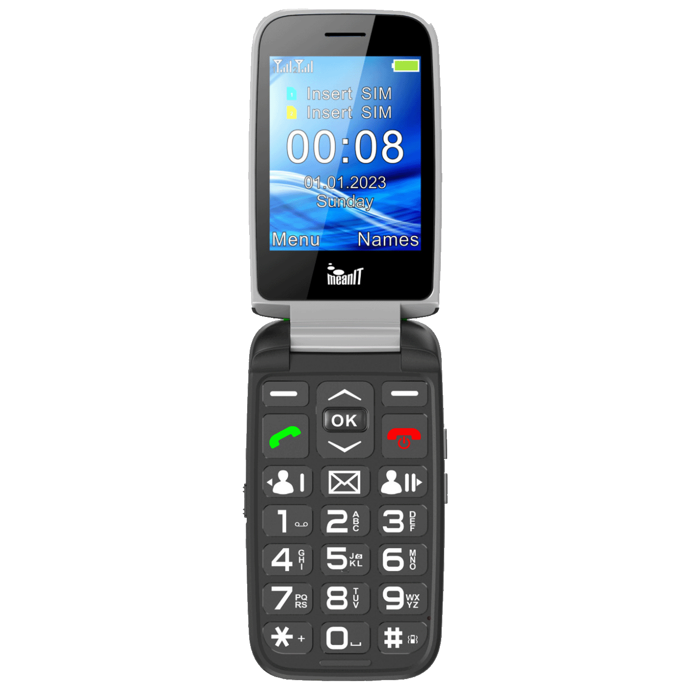 MeanIT Mobilni telefon sa velikim ekranom u boji 2,8″ – Crni – SENIOR FLIP MAX Black