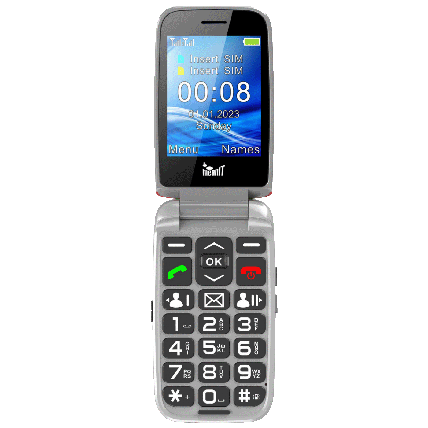 MeanIT Mobilni telefon sa velikim ekranom u boji 2,8″ – Crveni – SENIOR FLIP MAX Red