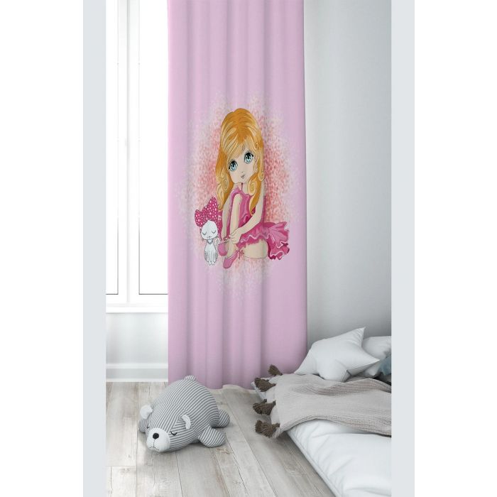 Zavesa za dečiju sobu – Devojčica i maca PRD46A