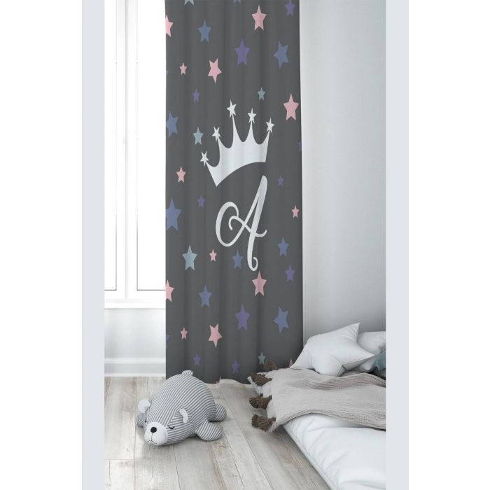 Zavesa za dečiju sobu – Kruna sa zvezdicama siva PRD24E